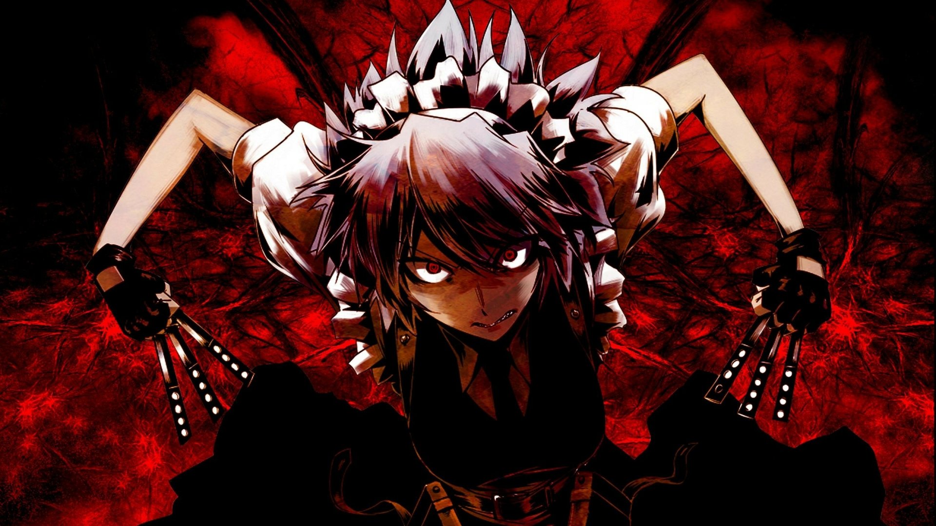 Download Glove Headdress Red Eyes Weapon Knife White Hair Short Hair ...