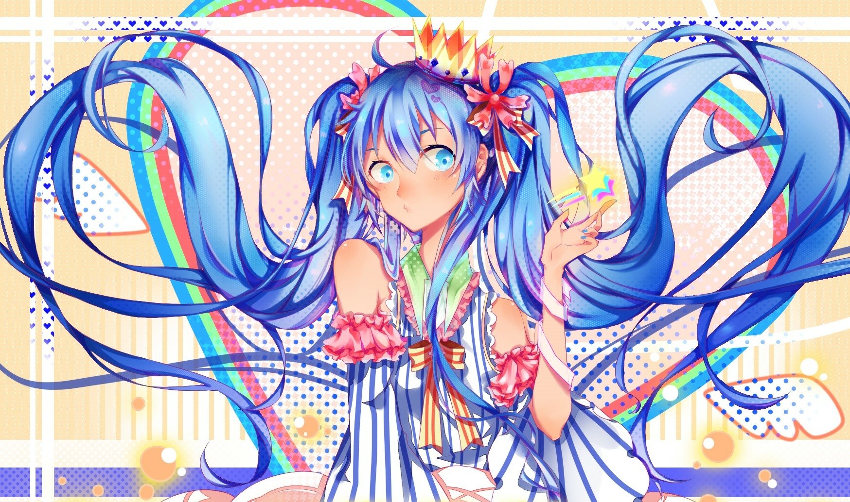 Download Flower Crown Bow (Clothing) Blush Blue Eyes Blue Hair Long ...