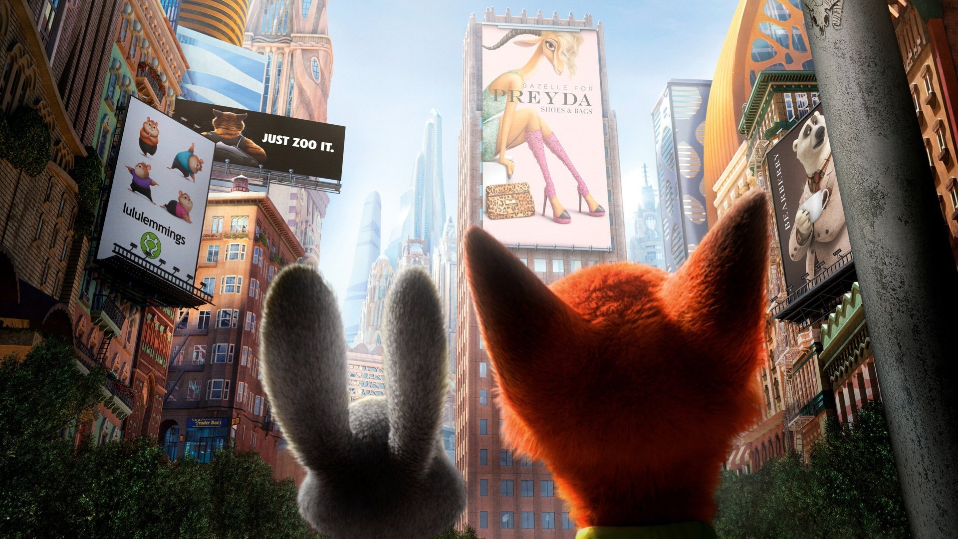 Zootopia HD Wallpaper: Nick Wilde and Judy Hopps Exploring the City
