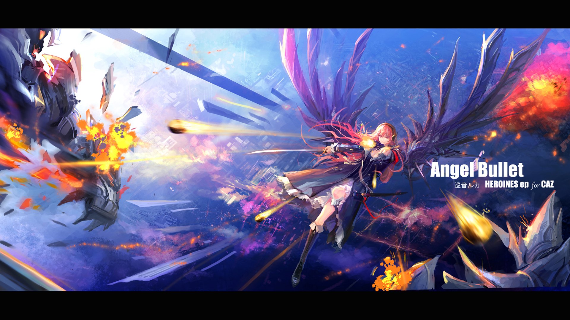 Luka Megurine HD Wallpaper: Dynamic Anime Vocaloid Action Scene by D宅