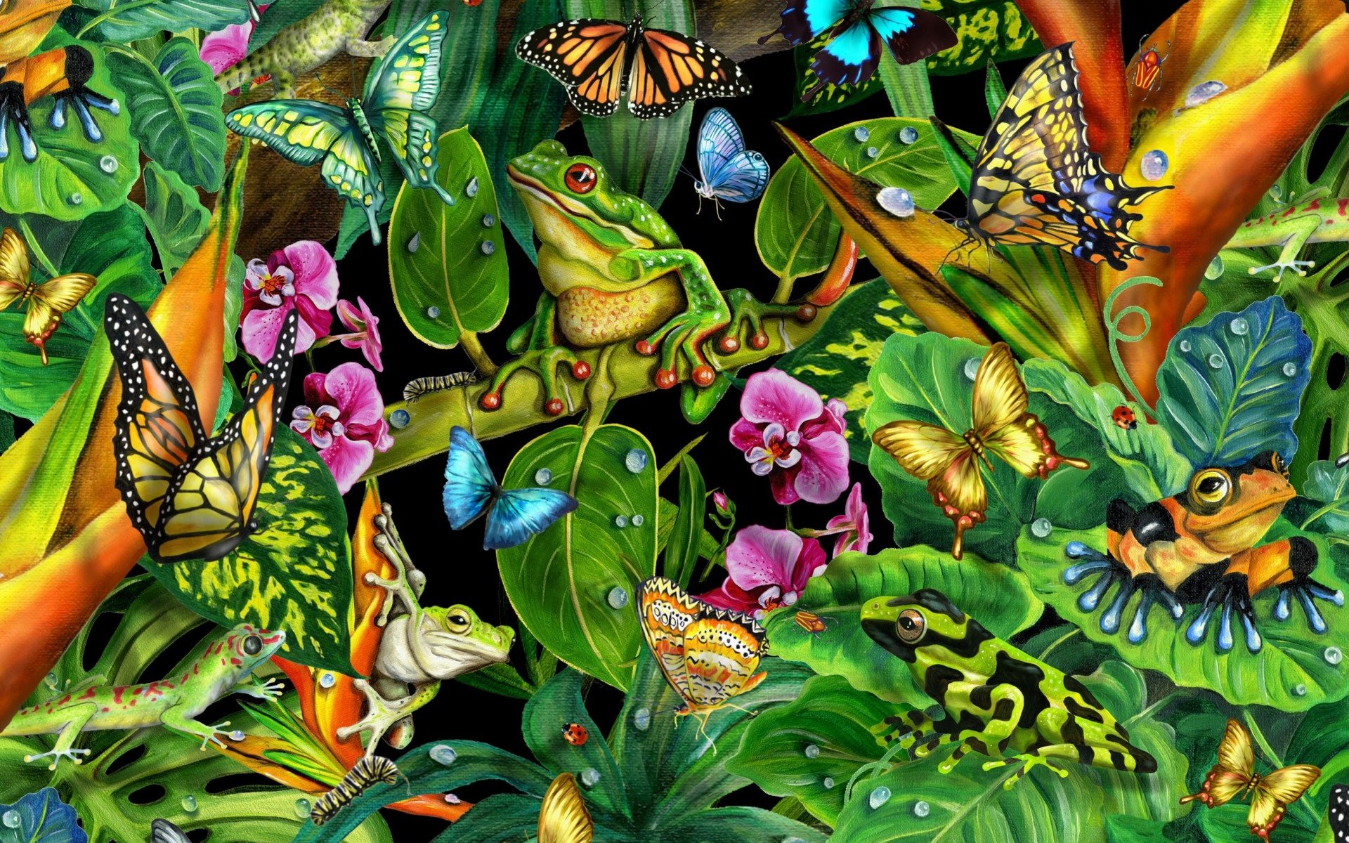 Spring Harmony: Artistic Collage of Flowers, Frogs, Lizards ...