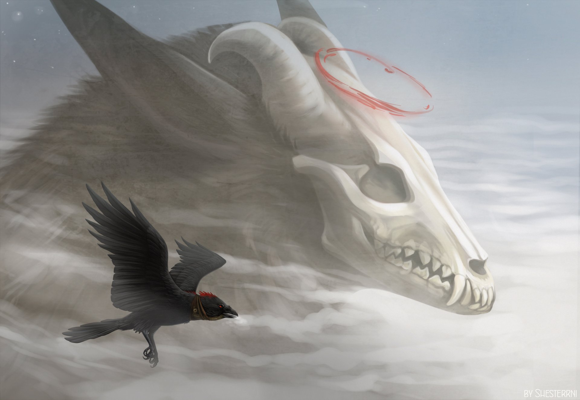 Download Raven Horns Skull Bird Crow Fantasy Creature HD Wallpaper by ...