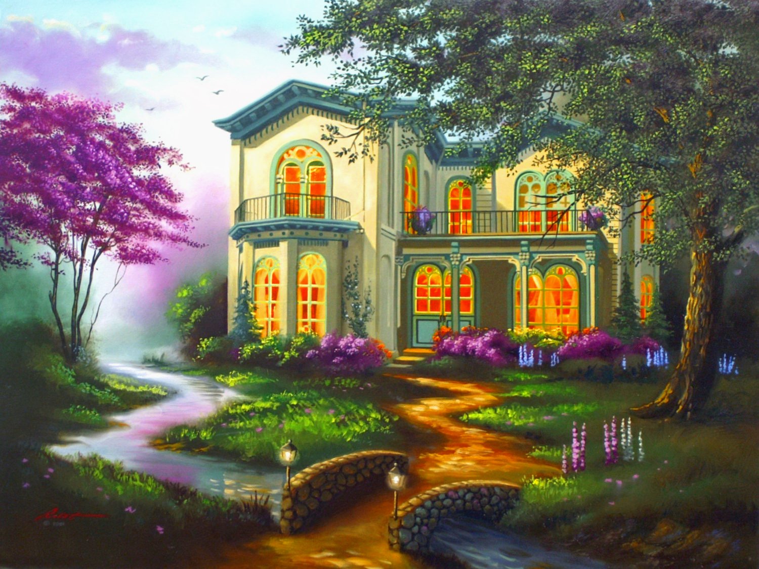 Spring Blossom Mansion: A Vibrant HD Wallpaper Experience