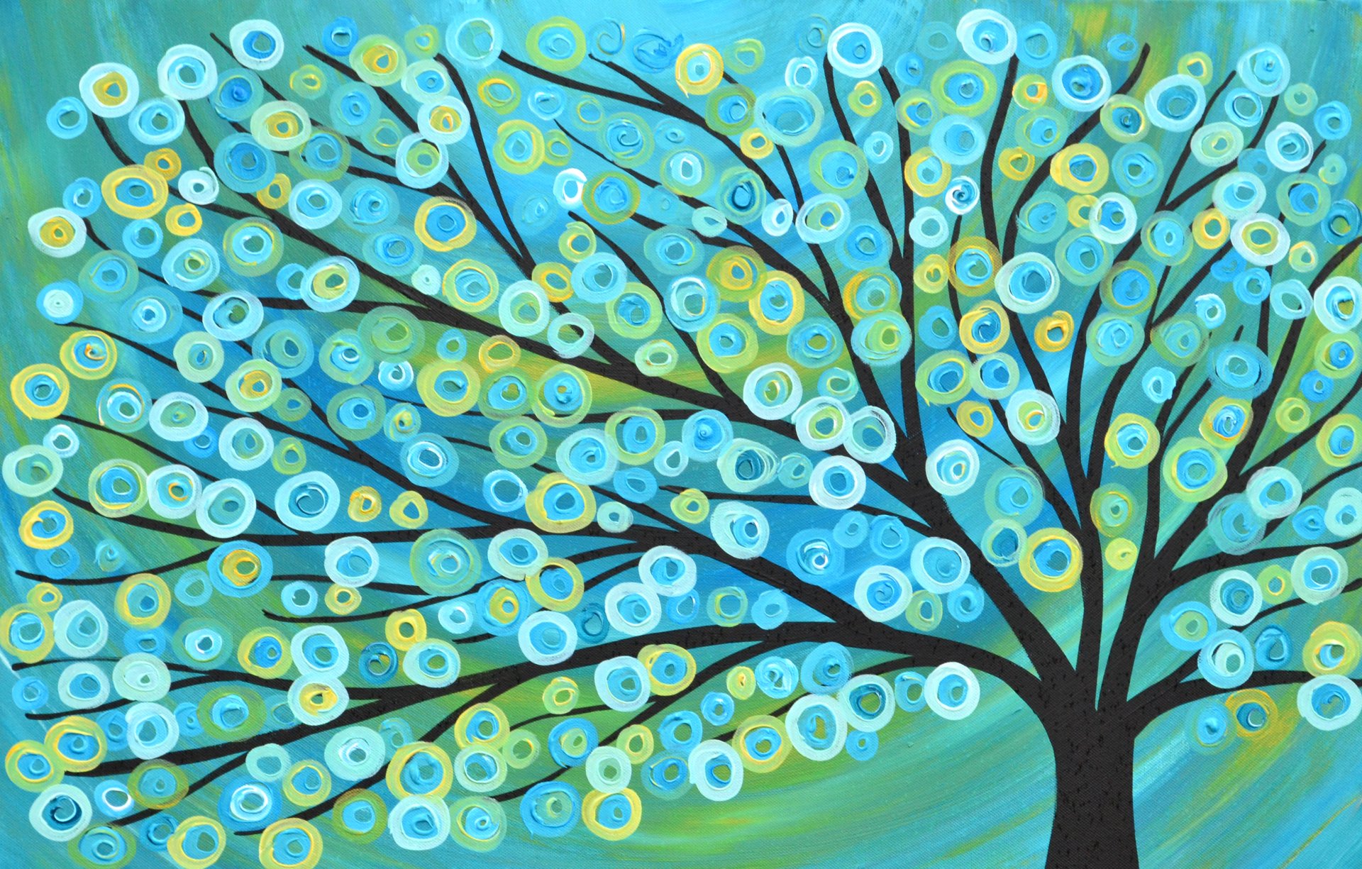Download Yellow Blue Brown Artistic Tree HD Wallpaper