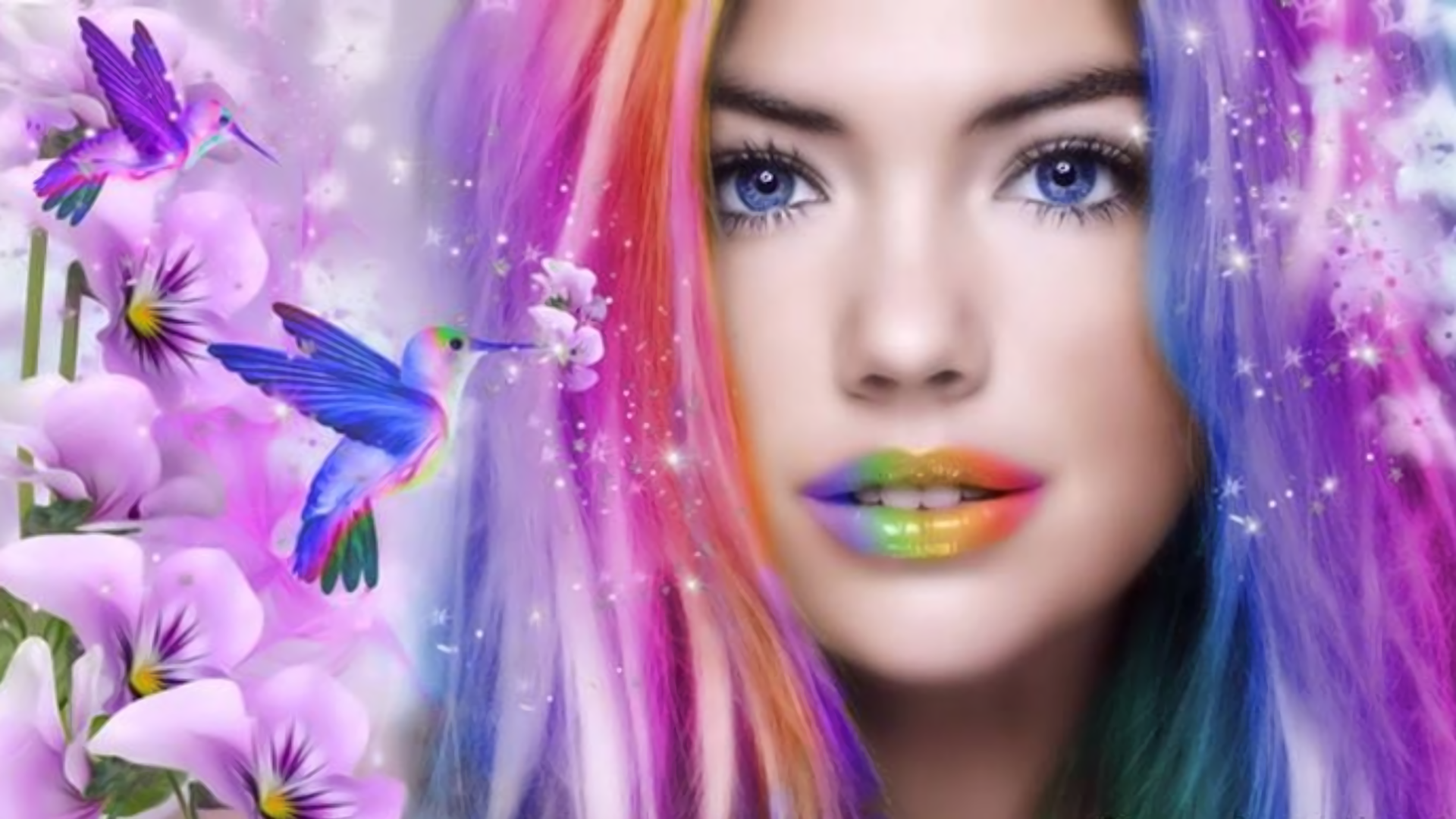 Colorful Fantasy: HD Wallpaper of a Hummingbird and Woman