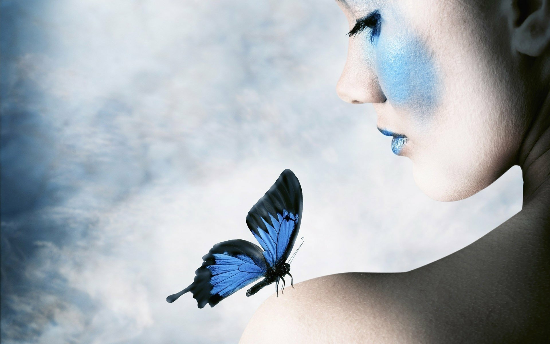 Download Makeup Blue Butterfly Woman Artistic HD Wallpaper | 1920x1200 ...