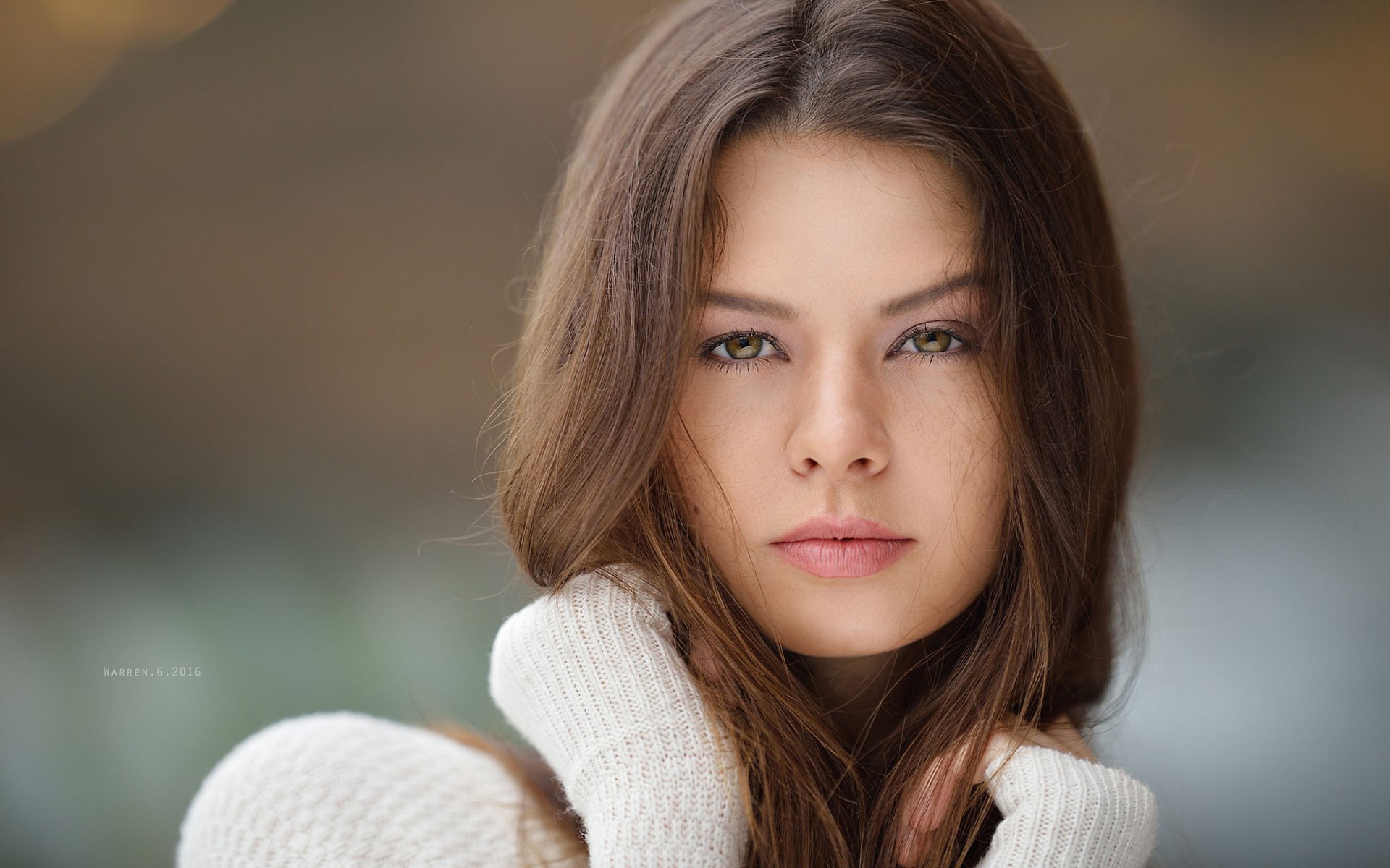 Stunning HD Wallpaper of a Brown-Haired Model Portrait by Warren.G.