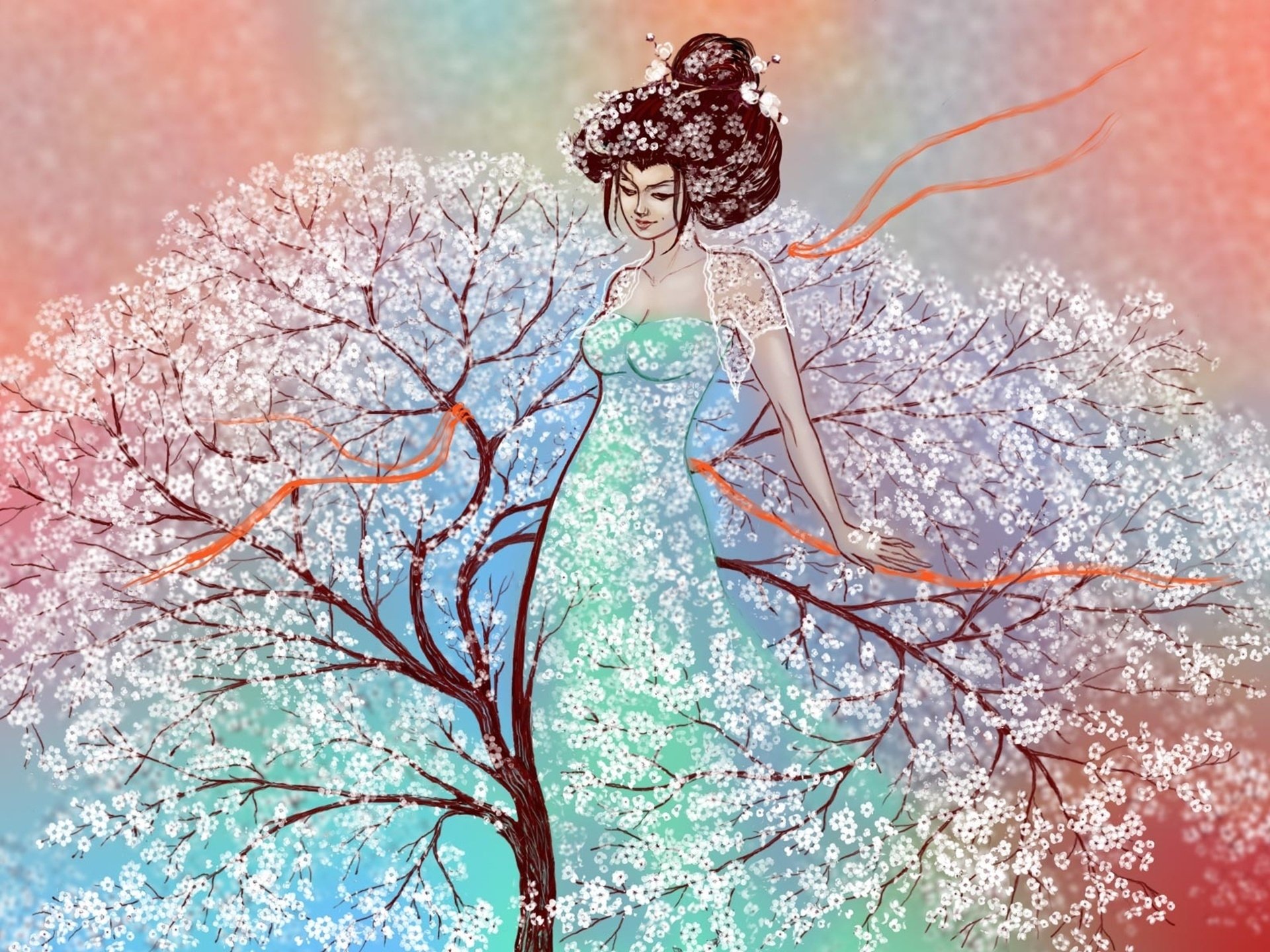 Download Blue Tree Fantasy Woman Fantasy Girl HD Wallpaper | 1920x1440 ...