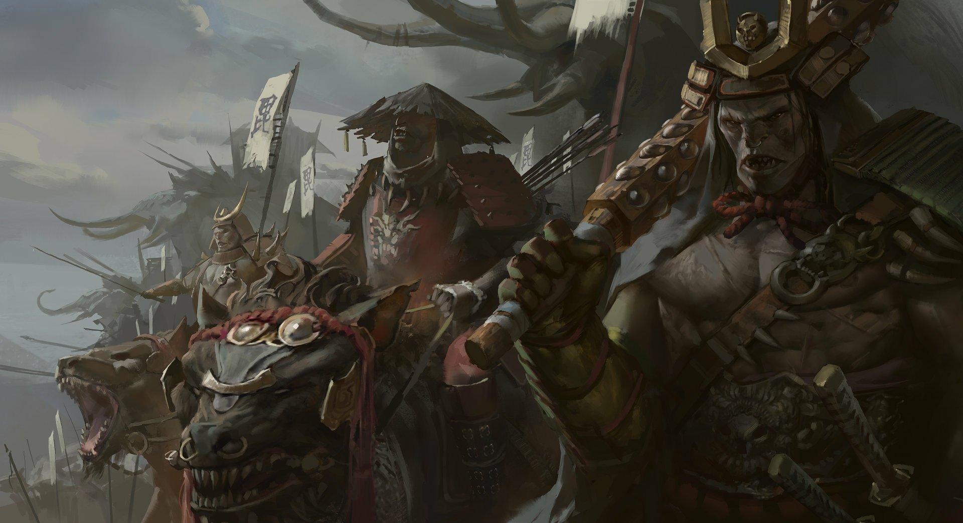 Orc Samurai Warriors: Epic Fantasy HD Wallpaper by Jason Kang