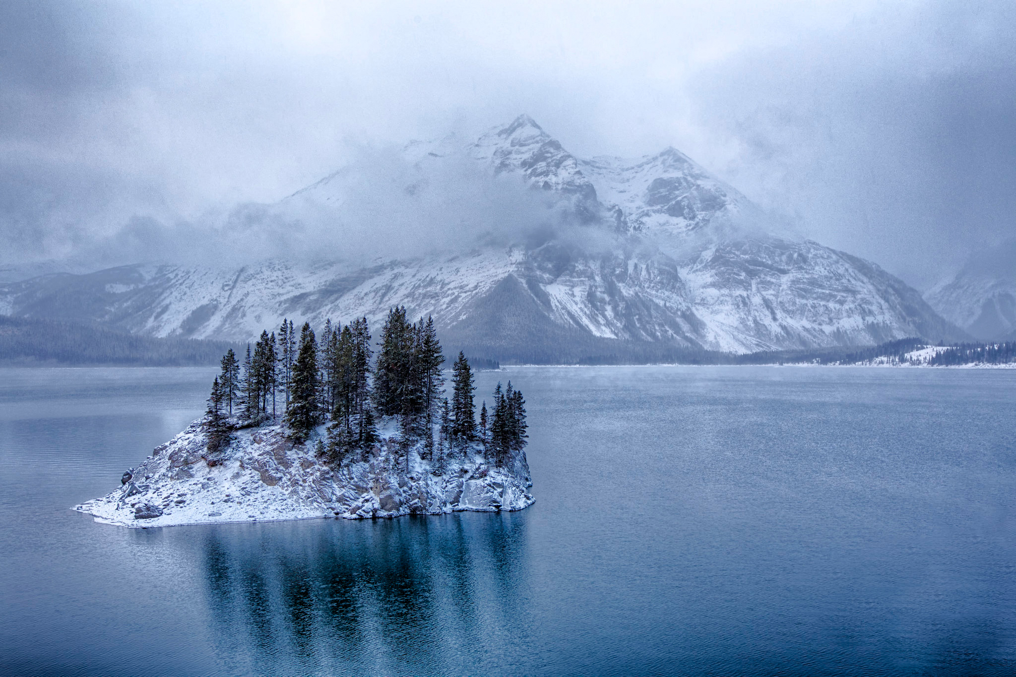 Download Winter Mountain Island Nature Lake HD Wallpaper