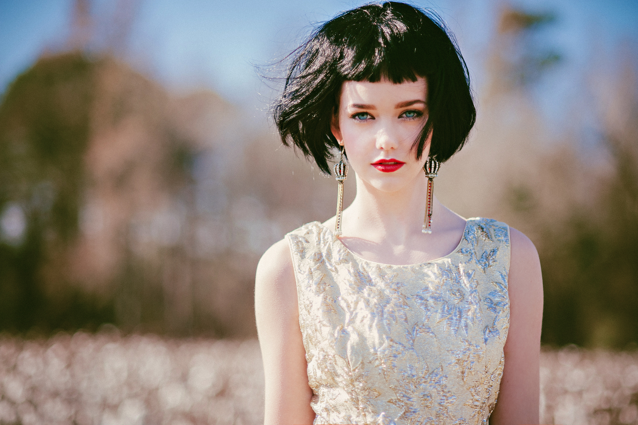 Stunning Brunette Beauty: HD Wallpaper with Blue Eyes and Bokeh by ...