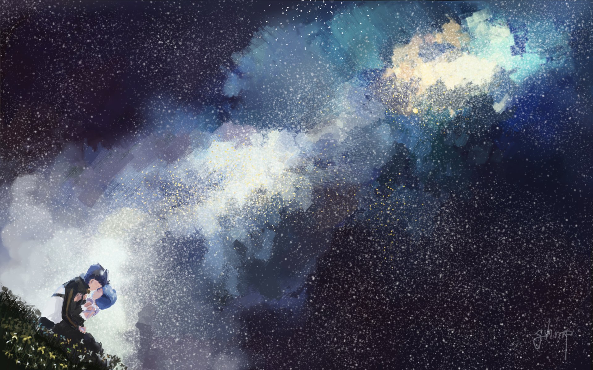 Subaru Natsuki and Rem Under the Stars HD Wallpaper