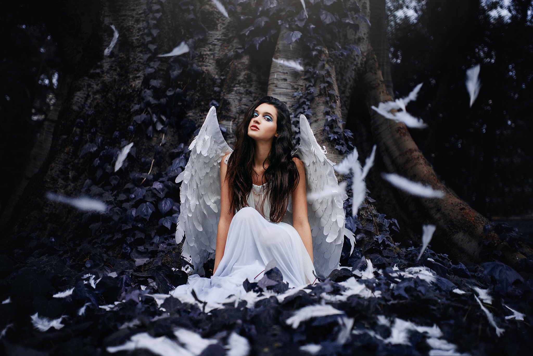 Download Wings Outdoor White Dress Feather Brunette Woman Model HD ...