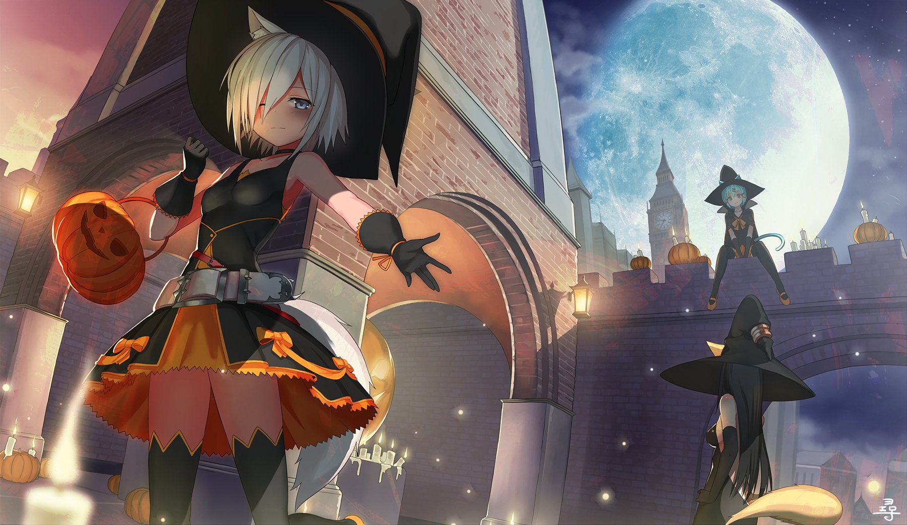 HD Anime Halloween: Enchanted Witch Hat & Pumpkin Night