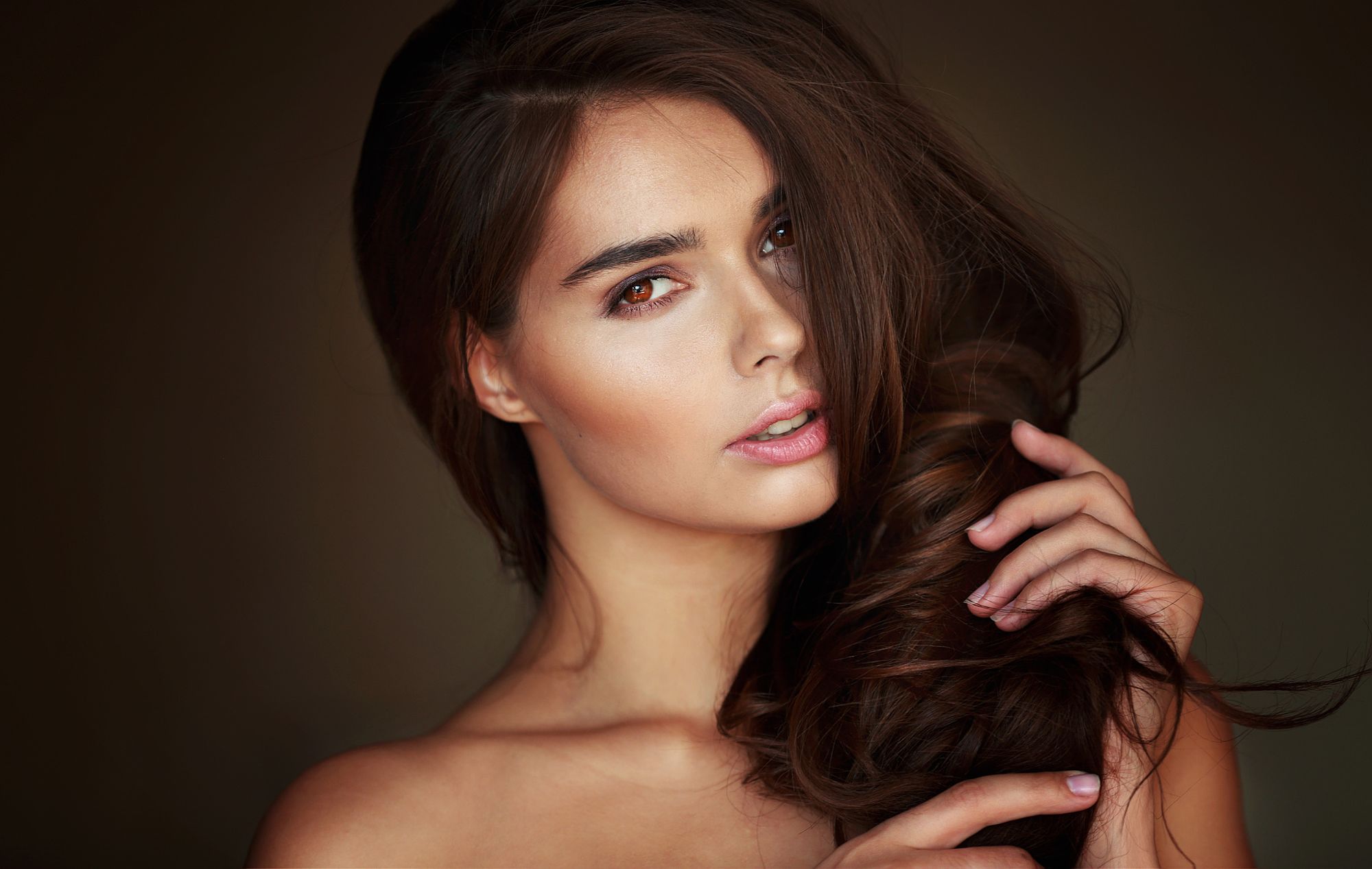 Download Brown Eyes Brunette Model Woman Face HD Wallpaper by Sean Archer