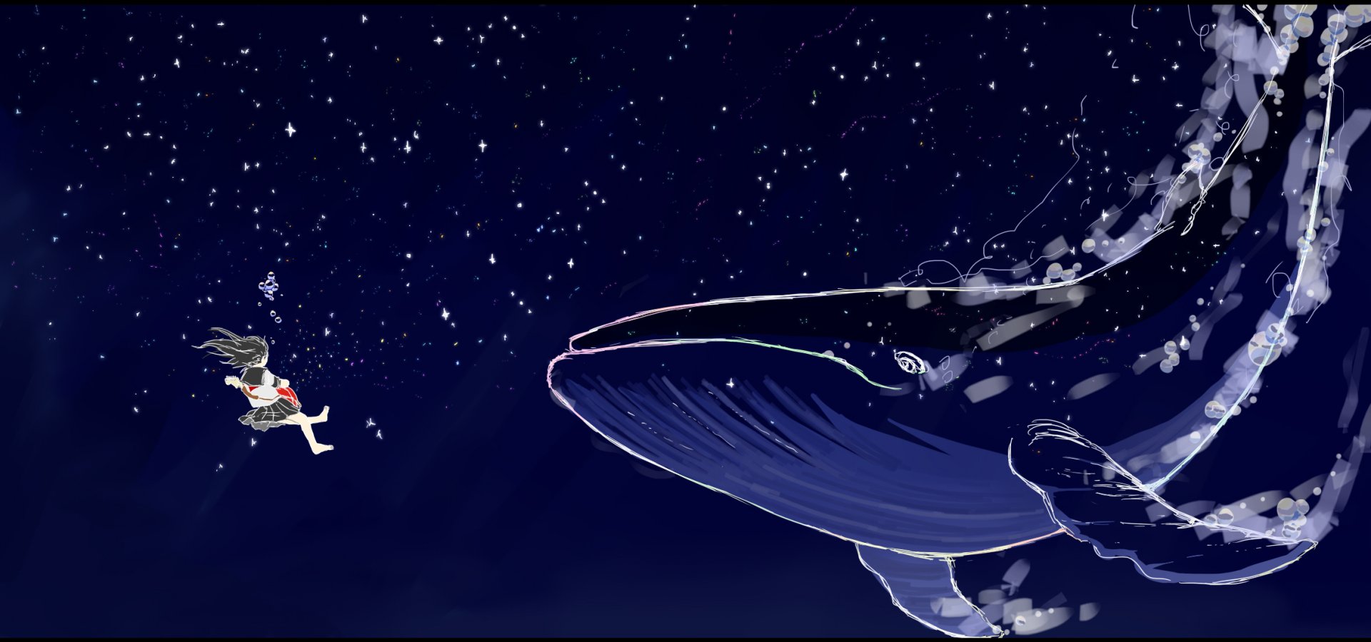 Download Whale Anime Animal HD Wallpaper | 2362x1107 | Wallpaper Abyss