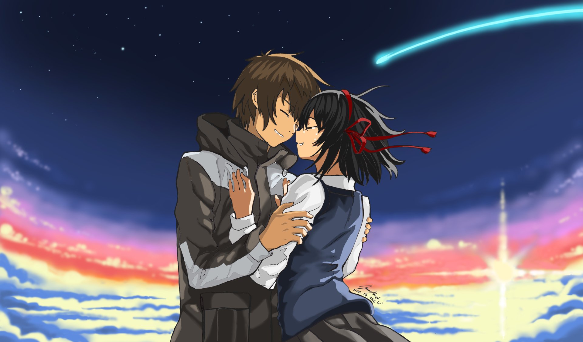 Your Name. 8K Ultra HD: Taki & Mitsuha Embrace | 9681x5682 | Wallpaper ...