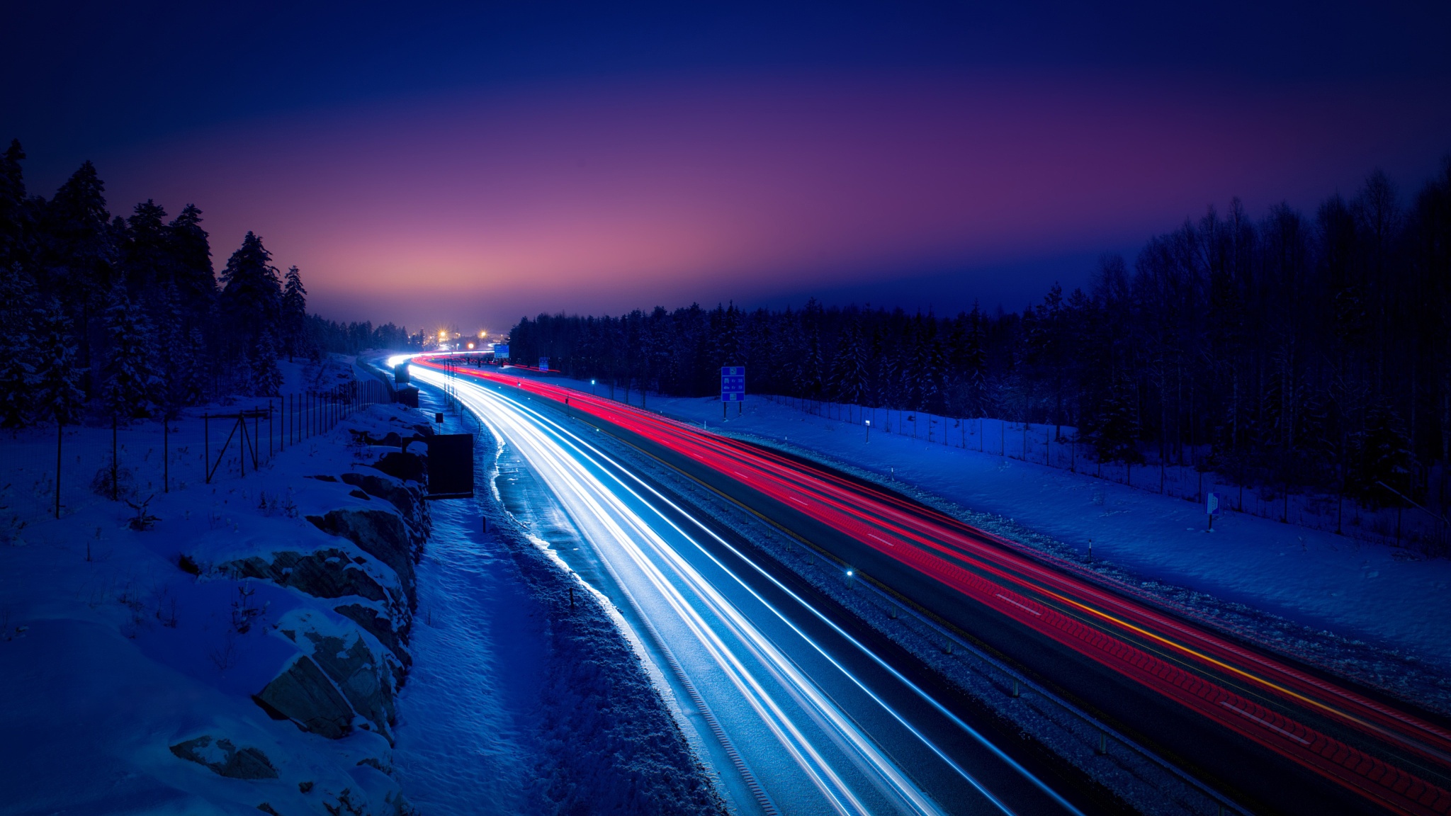 Download Time Lapse Winter Night Man Made Road Winter Night HD Wallpaper