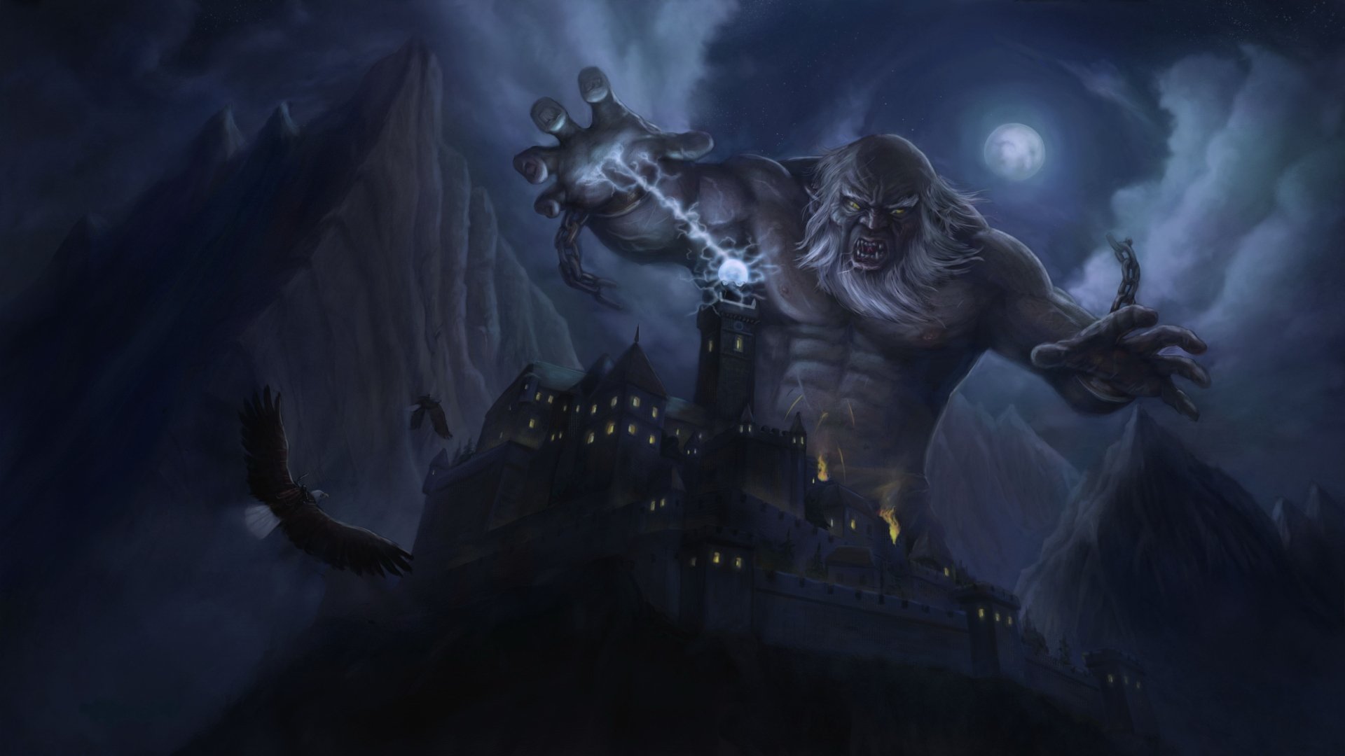 Download Moon Eagle Night City Fantasy Giant 4k Ultra HD Wallpaper by ...