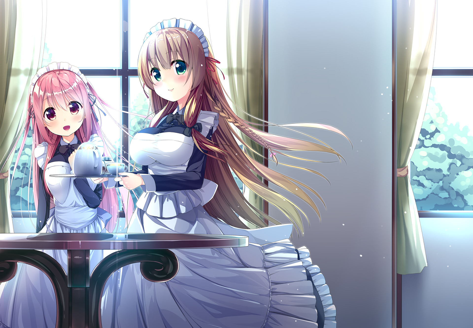 Original Anime Elegance: HD Wallpaper of Charming Maids in Sunlit Room ...
