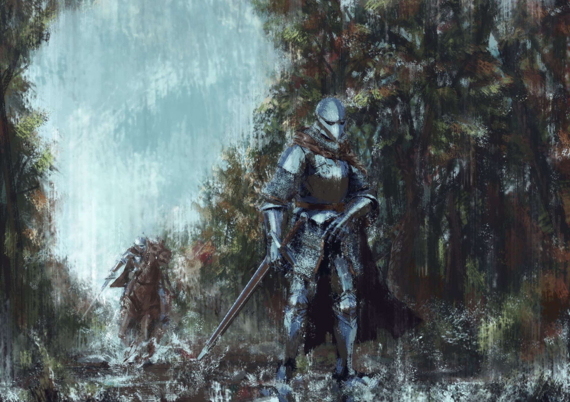 Epic Rain-Soaked Fantasy Warrior in Shining Armor | 4K Ultra HD ...