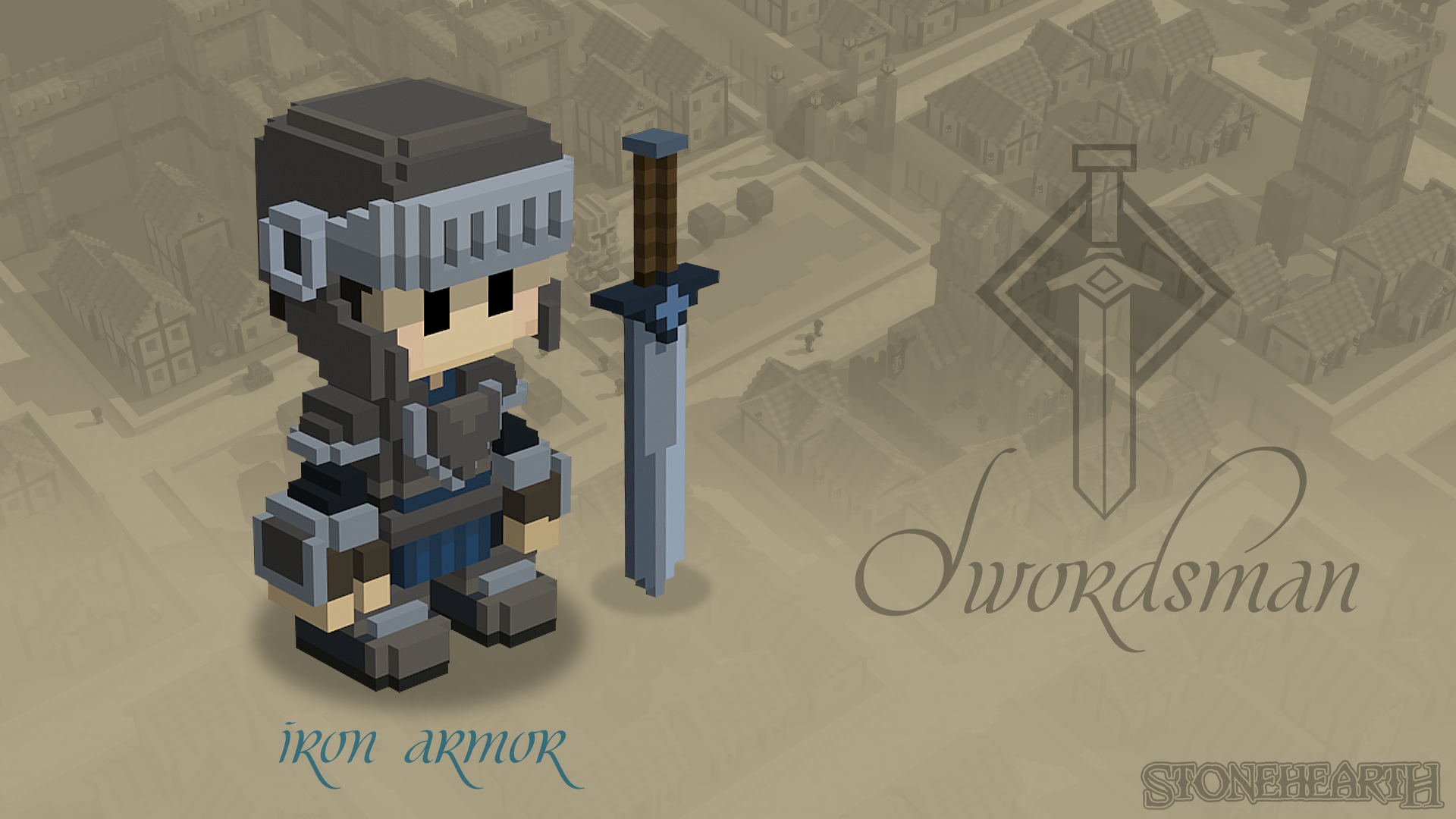 Stonehearth Swordsman in Iron Armor HD Wallpaper