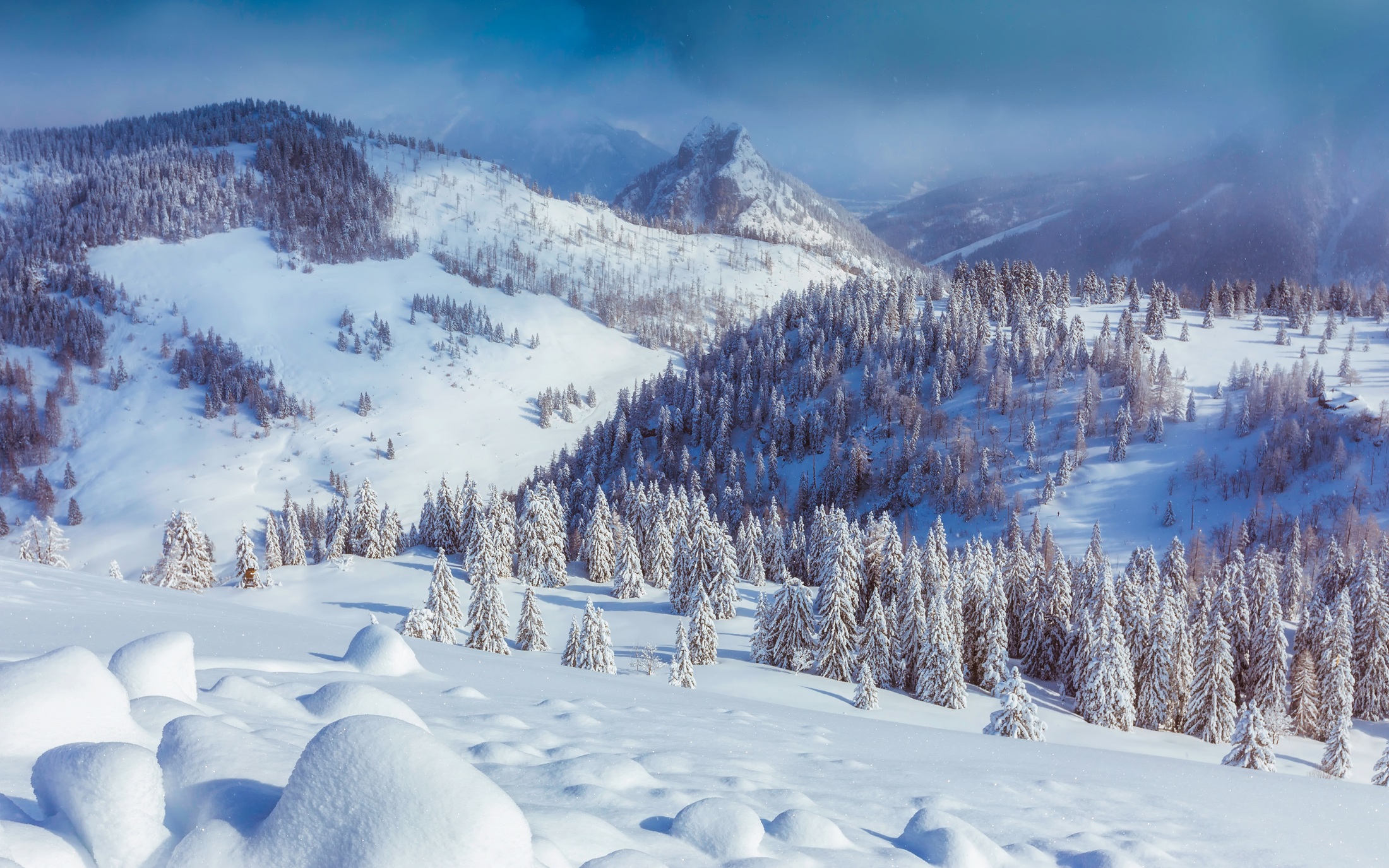 Winter Serenity: Snow-Covered Austrian Mountains and Forest Landscape ...