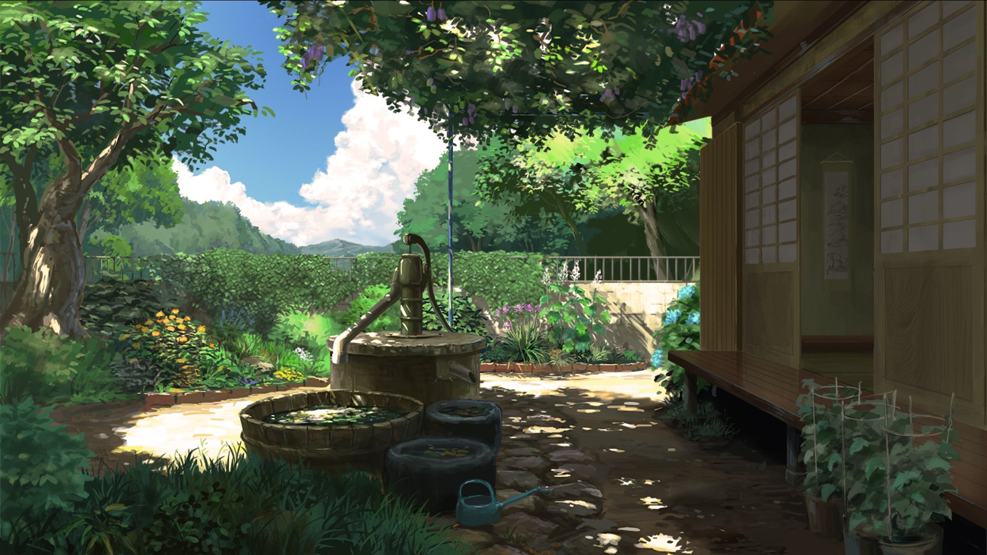 Anime Original Garden Retreat HD Wallpaper