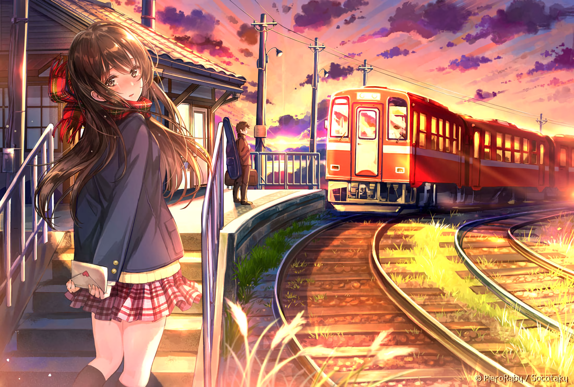 Anime Sunset Train - Original HD Wallpaper