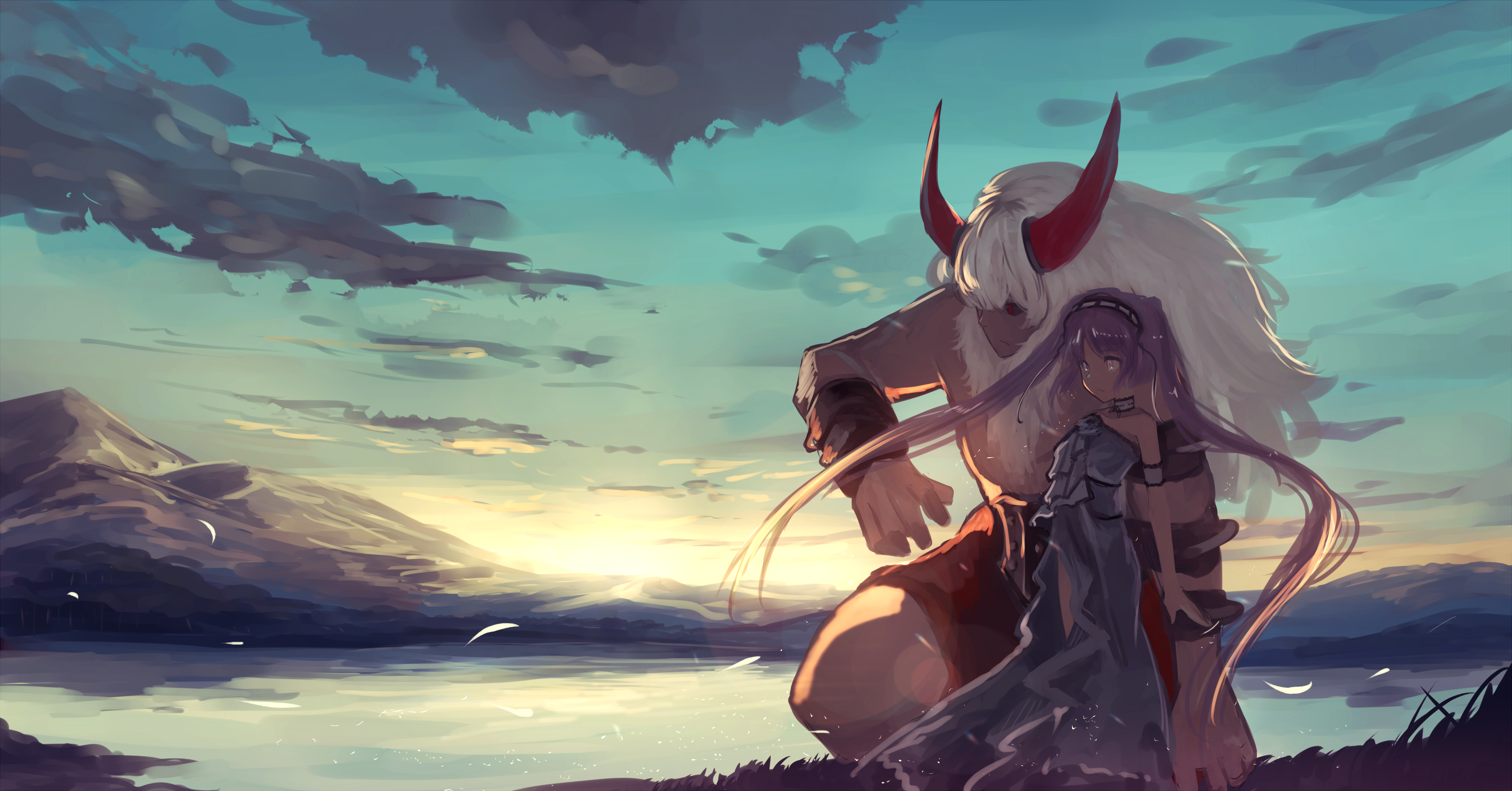 Fate/Grand Order Anime HD Wallpaper: Mystical Duel at Sunset