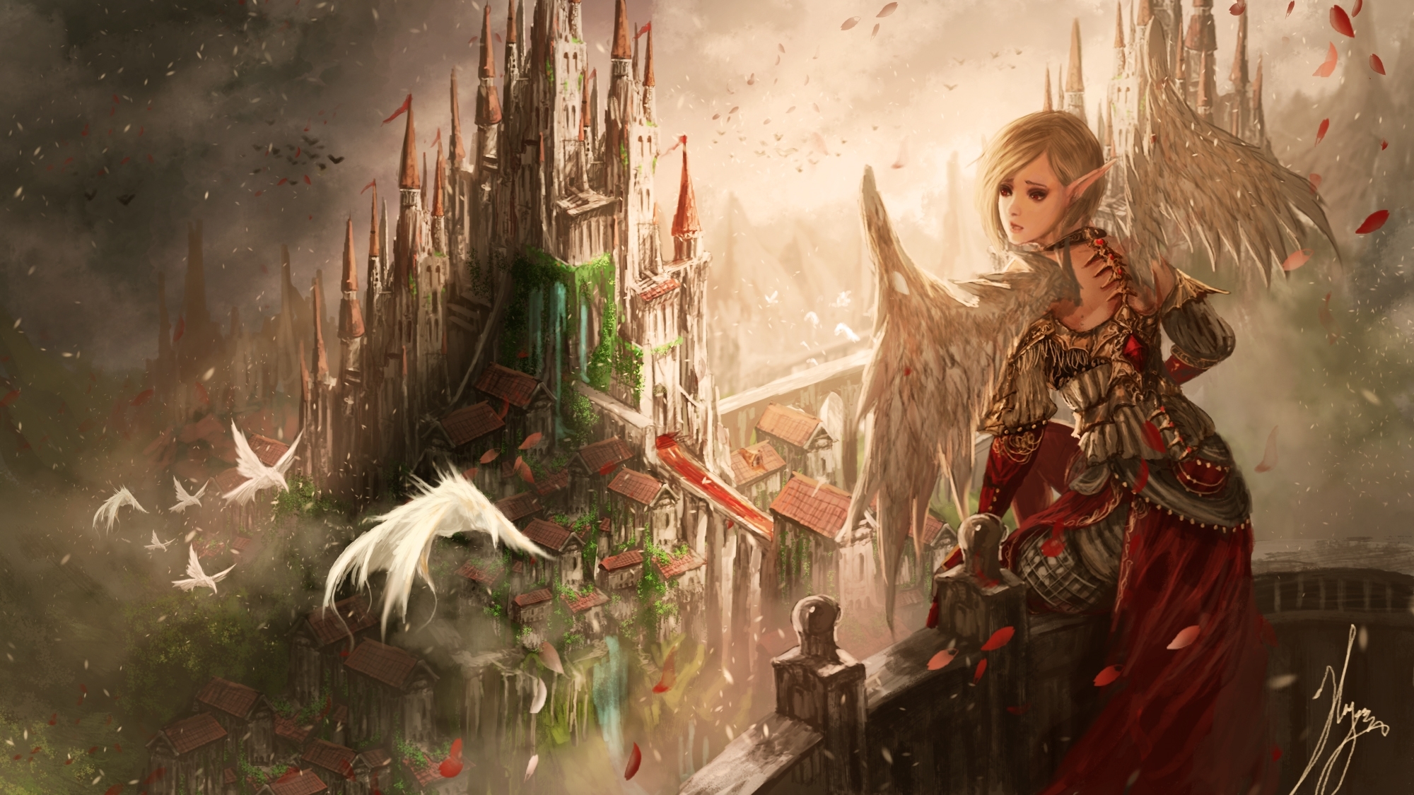 Fantasy Angel with Red Eyes: A Stunning HD Wallpaper by Reign Tran