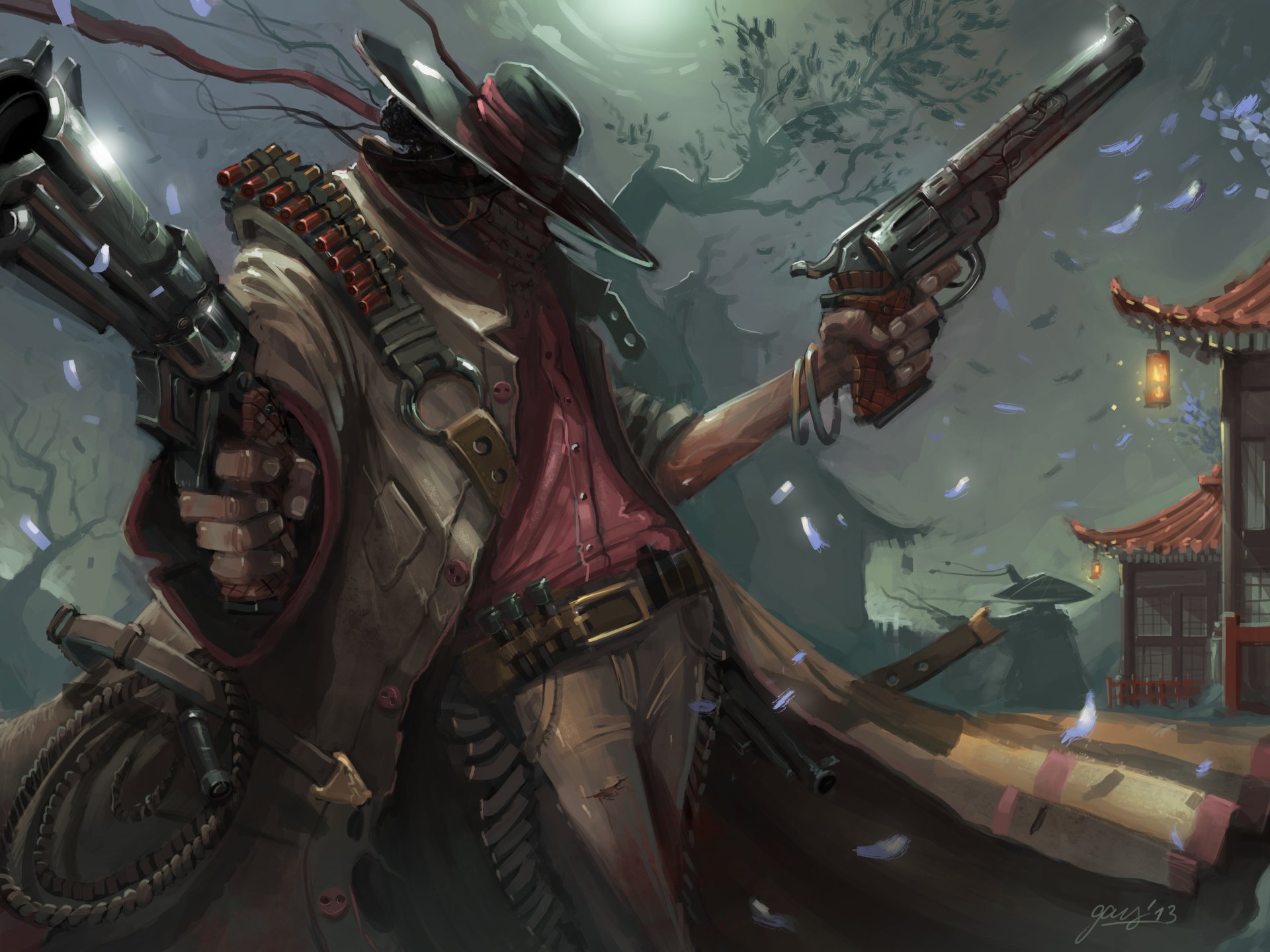 4K Ultra HD Fantasy Cowboy Warrior with Twin Handguns and Hat by GansOne89
