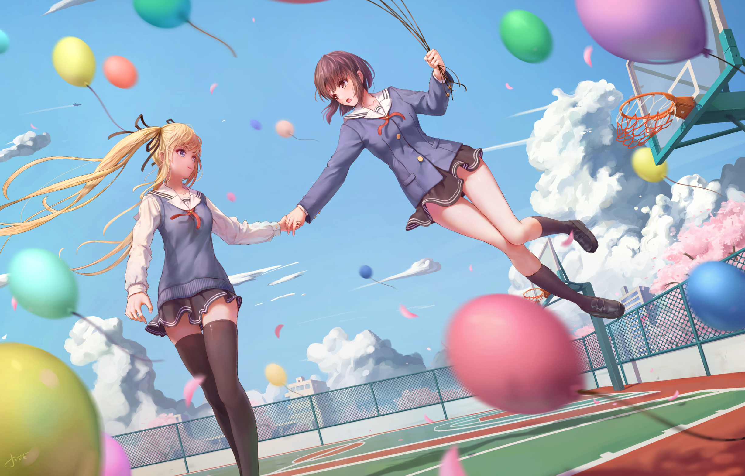 Saekano HD Wallpaper: Megumi Katō & Eriri Spencer Soar with Balloons
