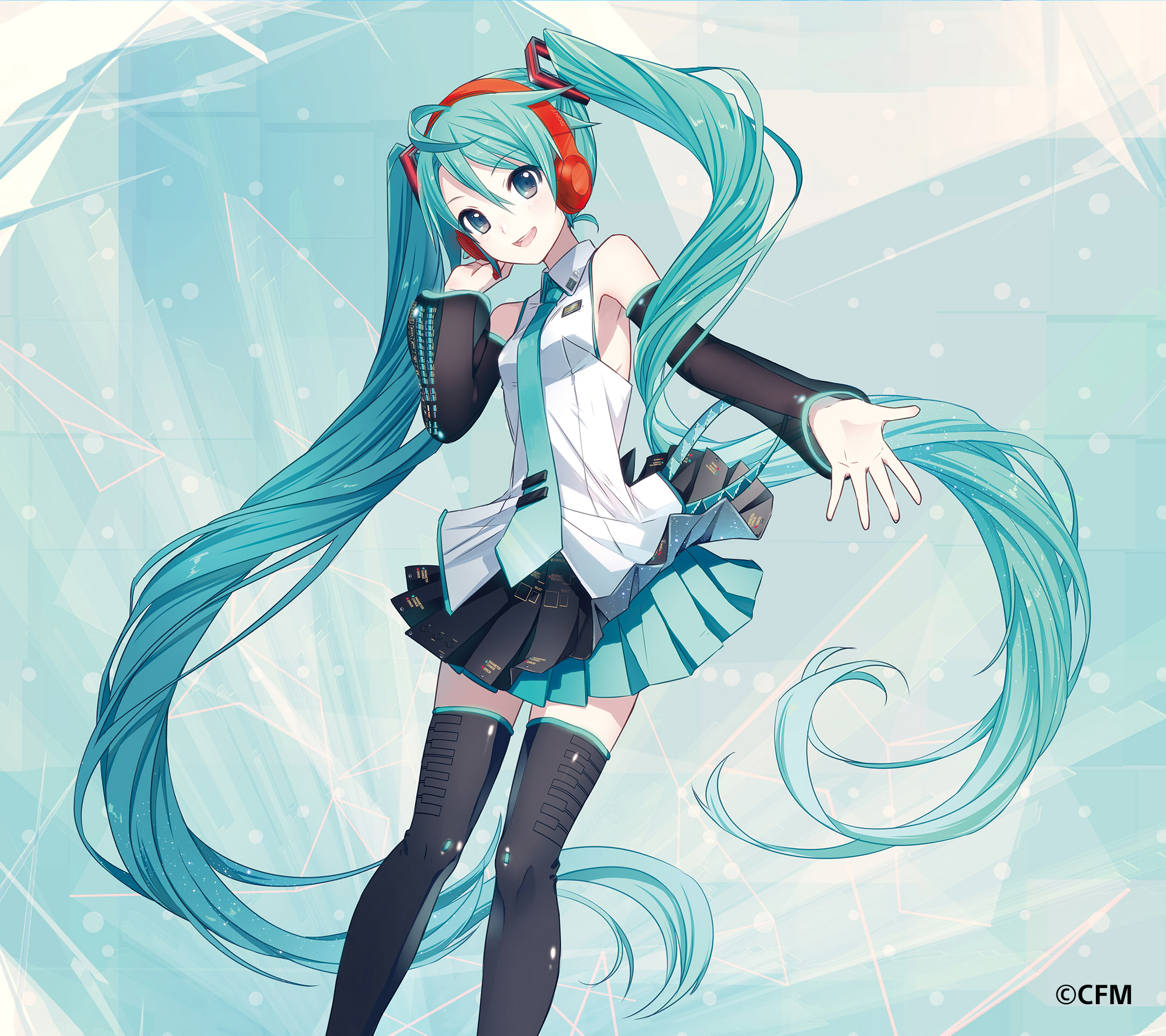 Download Blush Smile Headphones Thigh Highs Tie Skirt Aqua Eyes Aqua ...