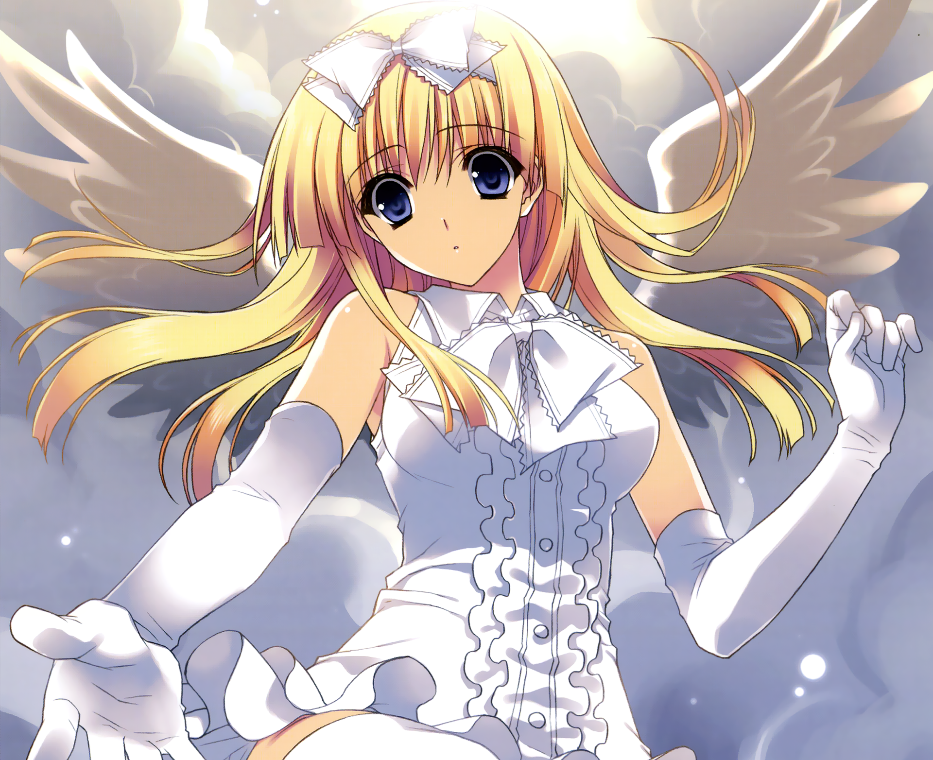 Download Wings Blue Eyes Ribbon Blonde Long Hair Glove Anime Angel ...