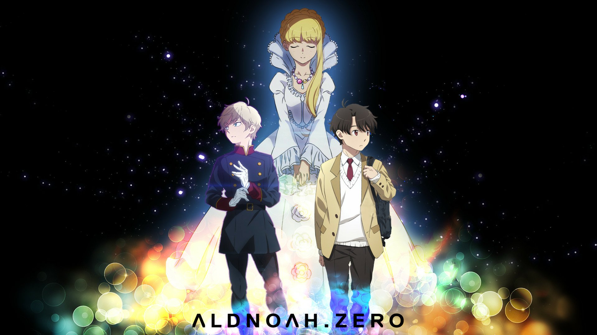 Aldnoah.Zero Anime HD Wallpaper: Epic Sci-Fi Characters in Galactic Glow