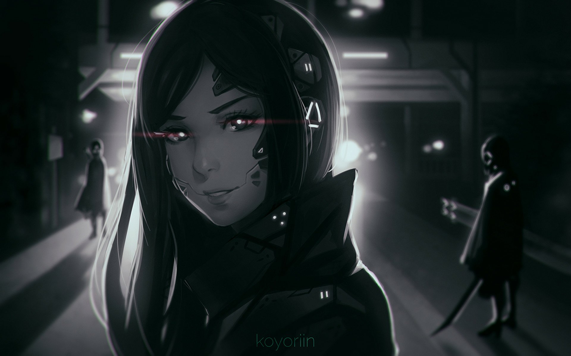 Download Cyborg Long Hair Anime Original HD Wallpaper by Koyorin