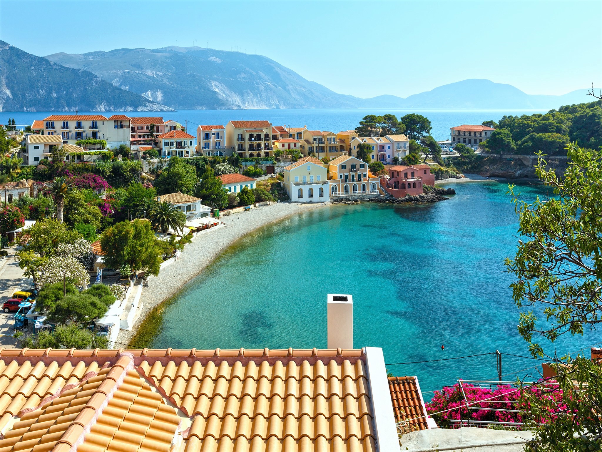 Download House Sea Ocean Coast Greece Man Made Town HD Wallpaper