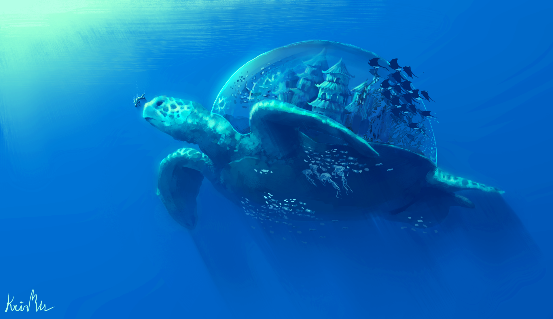 Majestic Giant Turtle: 4K Ultra HD Underwater Fantasy by Krinmu