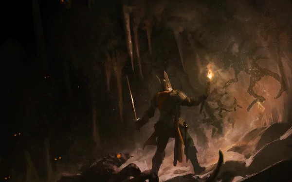 Elven Warrior with Torch and Sword - Fantasy HD Wallpaper