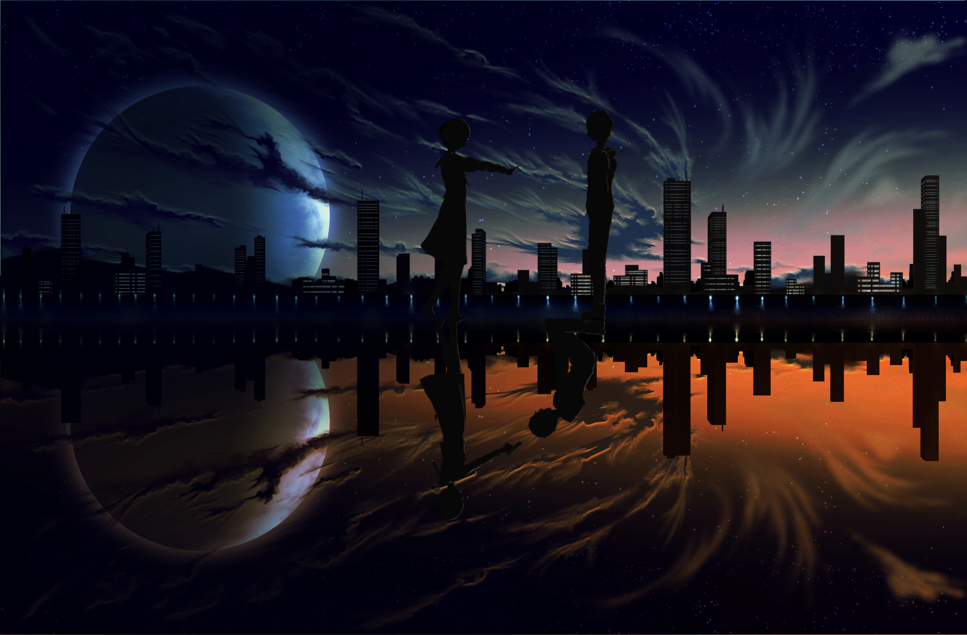 Anime City Sunset Reflections - HD Wallpaper by Nengoro(ネんごろぅ ...