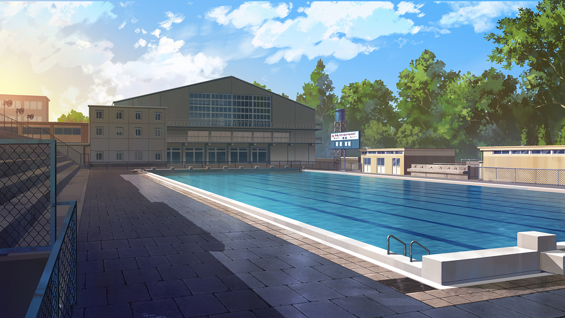 Sunlit School Pool — Original Anime HD Wallpaper | 1920x1080 ...
