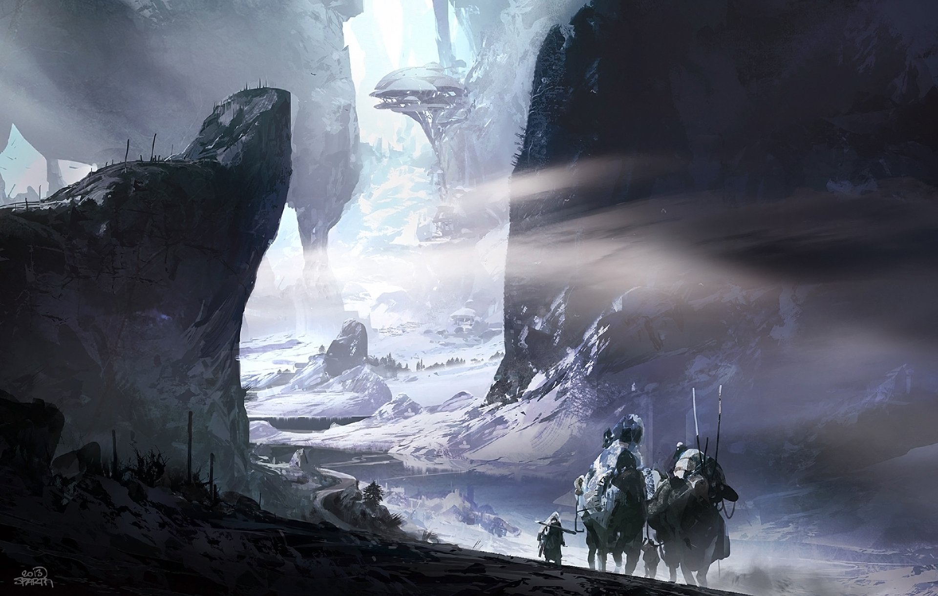 Download Fog Snow Mountain Fantasy Landscape HD Wallpaper by Sparth
