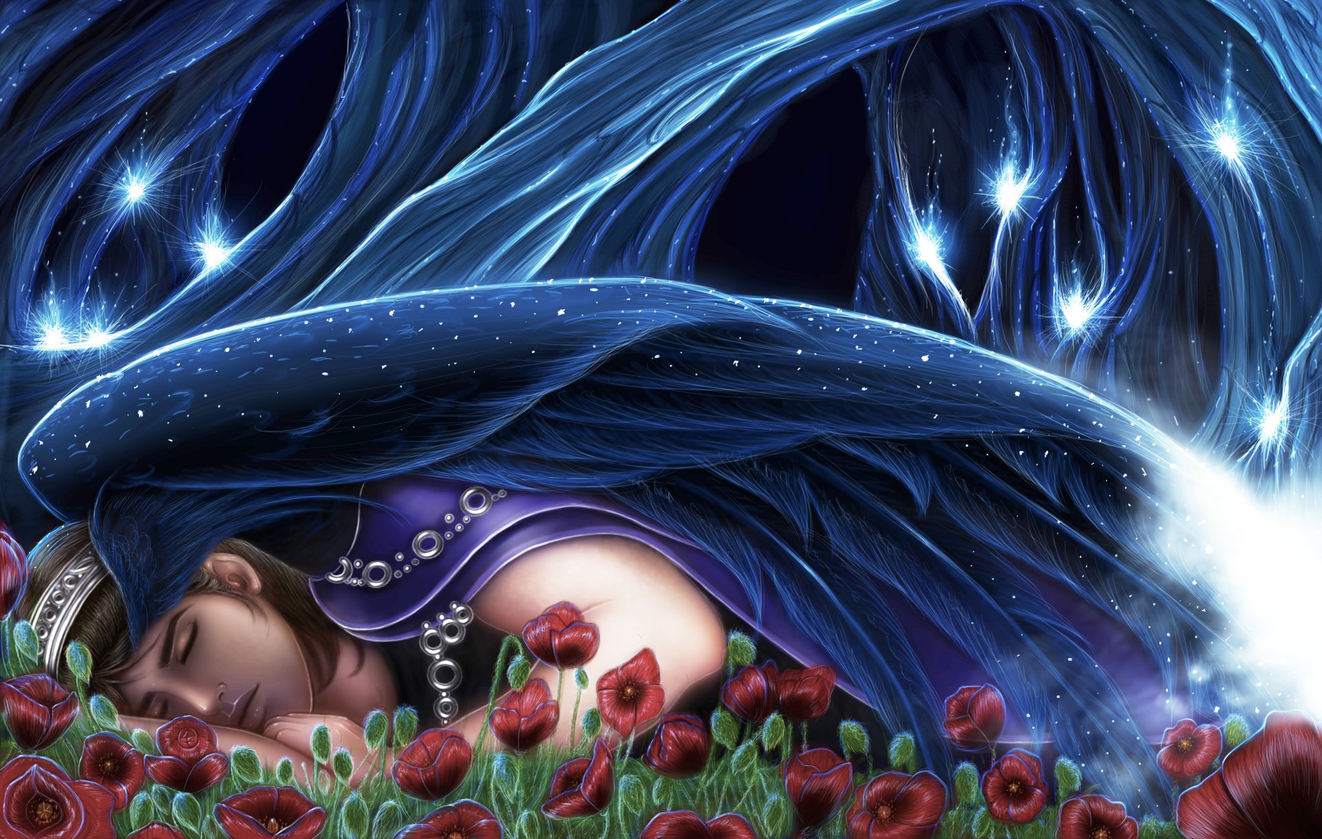 Sleeping God Amid Red Blossoms and Mystical Wings - 4K Ultra HD Fantasy ...