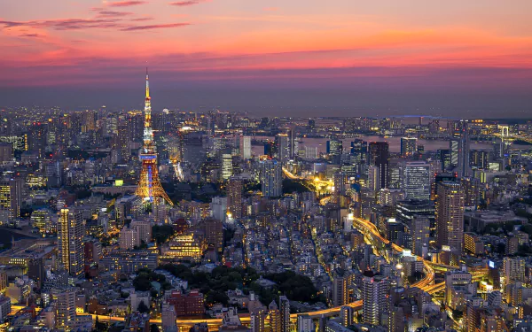 4K Ultra HD Tokyo Tower Night Cityscape Wallpaper