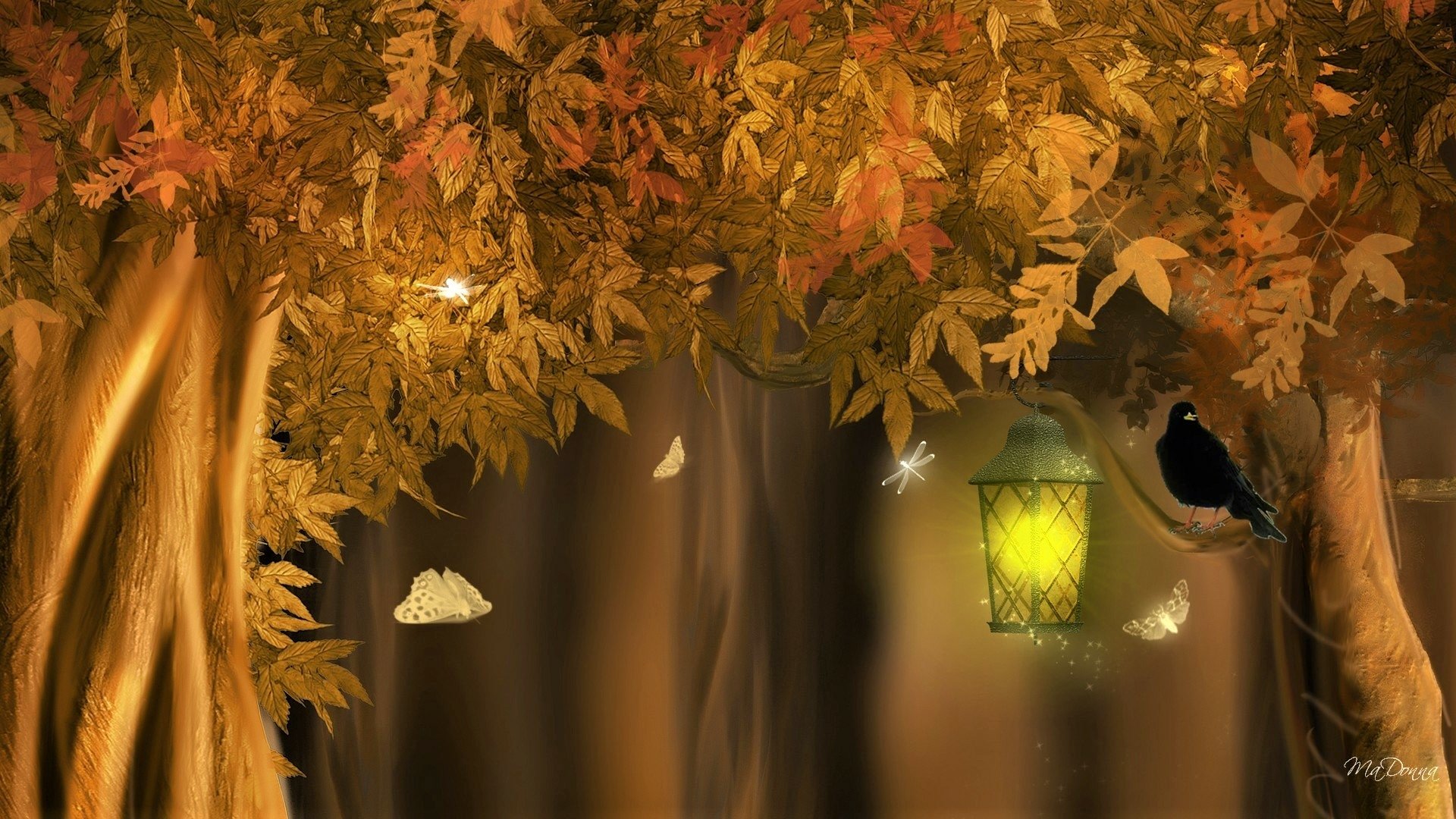 Autumn Glow: Lantern, Raven & Fluttering Wings in HD Artistry by ...