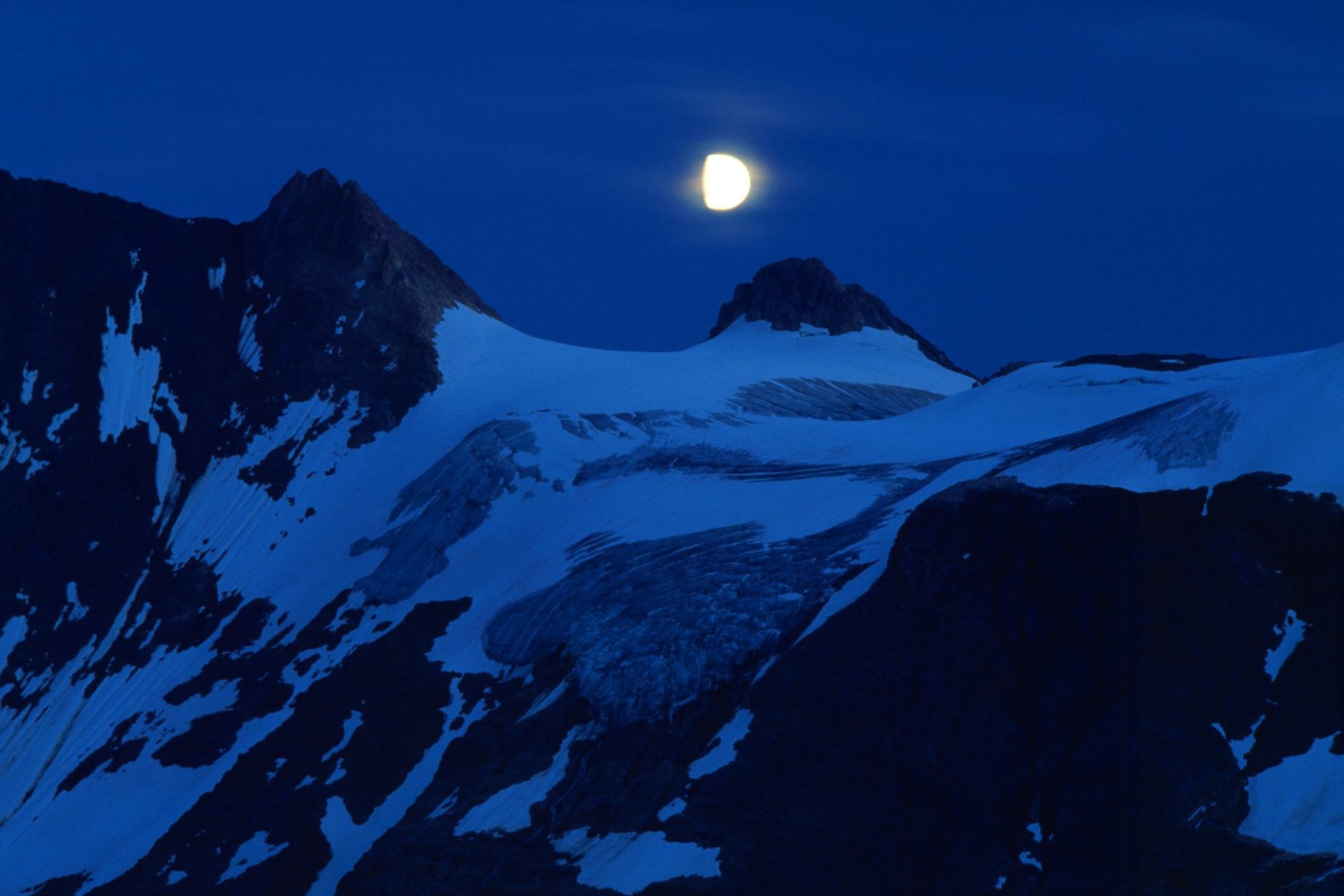 Moonlit Snowy Mountain: A Serene Winter Night HD Wallpaper | 1999x1333 ...