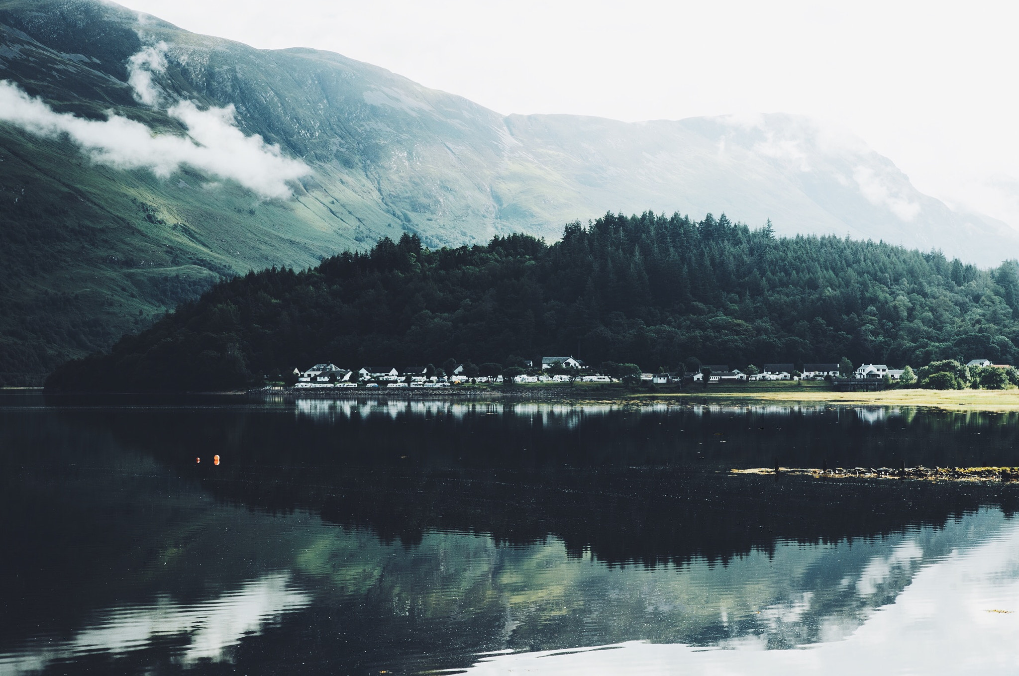 Download Reflection Forest Lake Fog Cloud Mountain Man Made Village HD Wallpaper by Daniel Casson