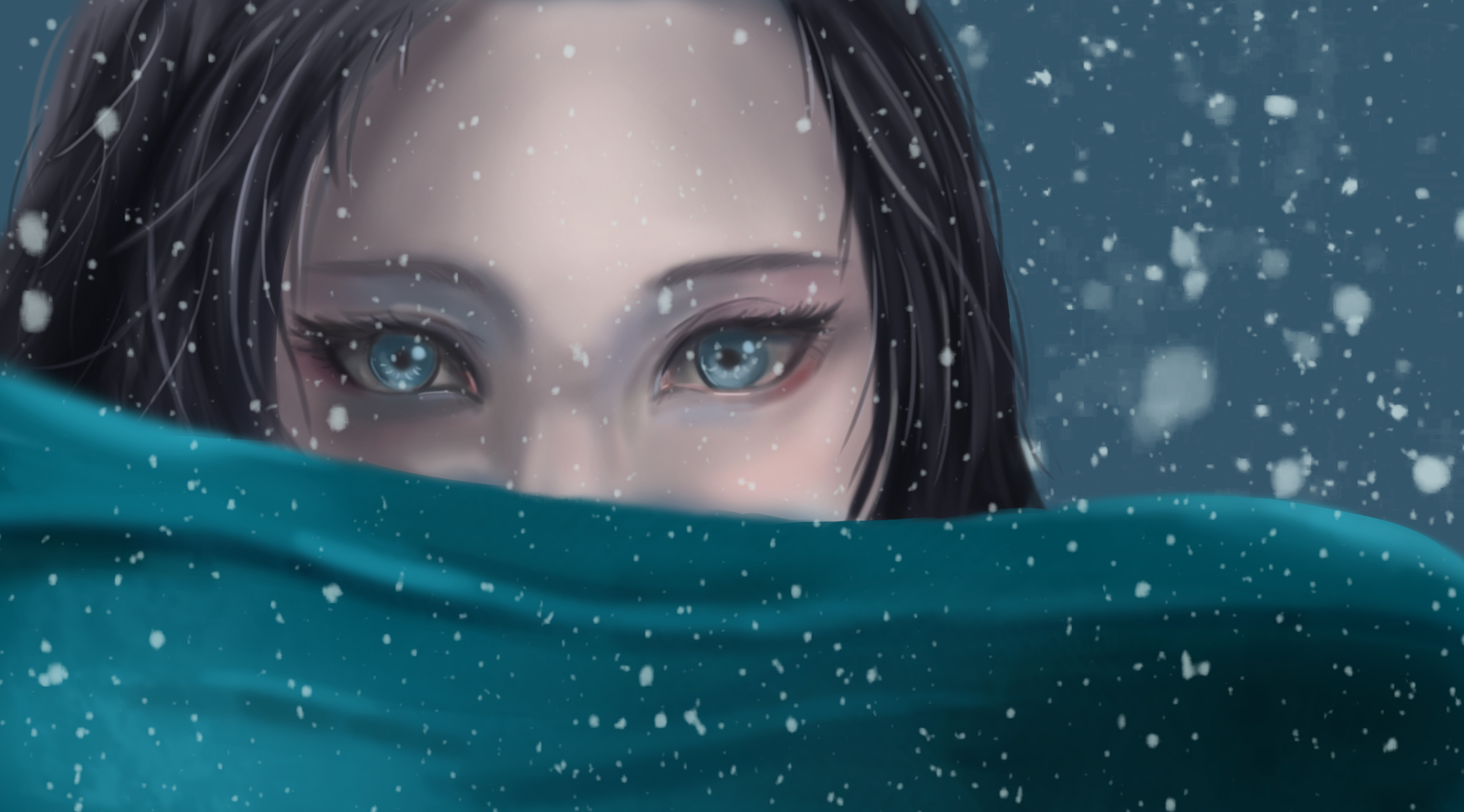 Download Snowfall Blue Eyes Face Anime Original HD Wallpaper by CHOI