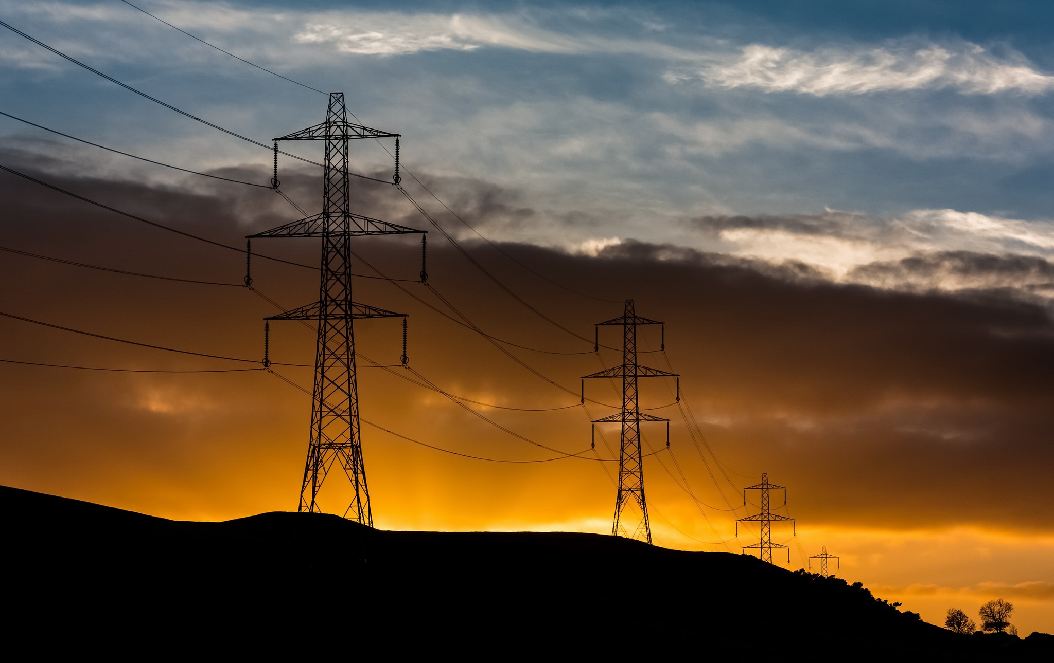 Sunrise Power Lines: Man-Made Silhouettes Against a Cloudy Sky - HD ...